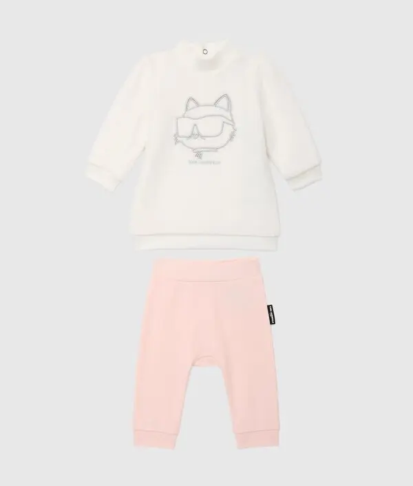 Karl Lagerfeld Baby Ikon Choupette Dress And Leggings Set - White/pink