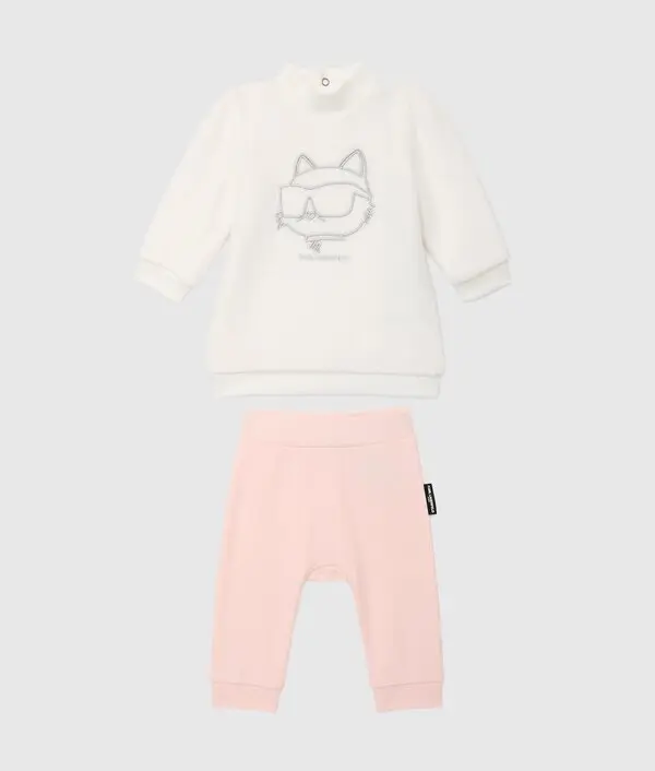 Karl Lagerfeld Baby Ikon Choupette Dress And Leggings Set - White/pink