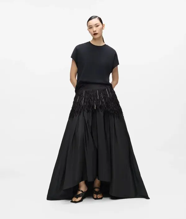 Karl Lagerfeld Kl Studio Fringe Detail Maxi Skirt