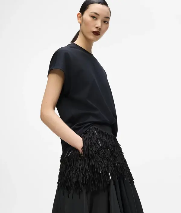 Karl Lagerfeld Kl Studio Fringe Detail Maxi Skirt