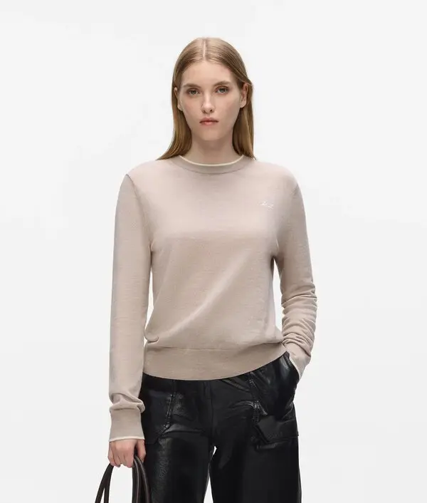 Karl Lagerfeld Cashmere Crew Neck Sweater - Beige Twill Melange
