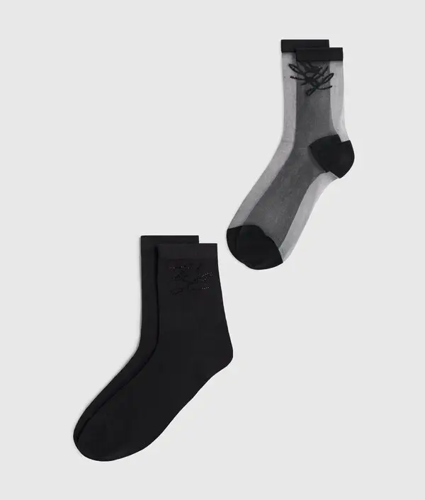 Karl Lagerfeld 2-pack Socks With Rhinestone And Embroidered Logos