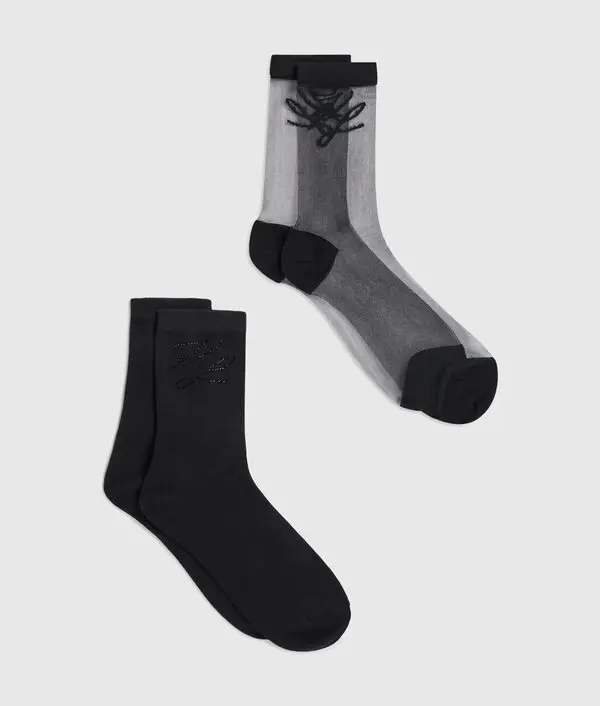 Karl Lagerfeld 2-pack Socks With Rhinestone And Embroidered Logos