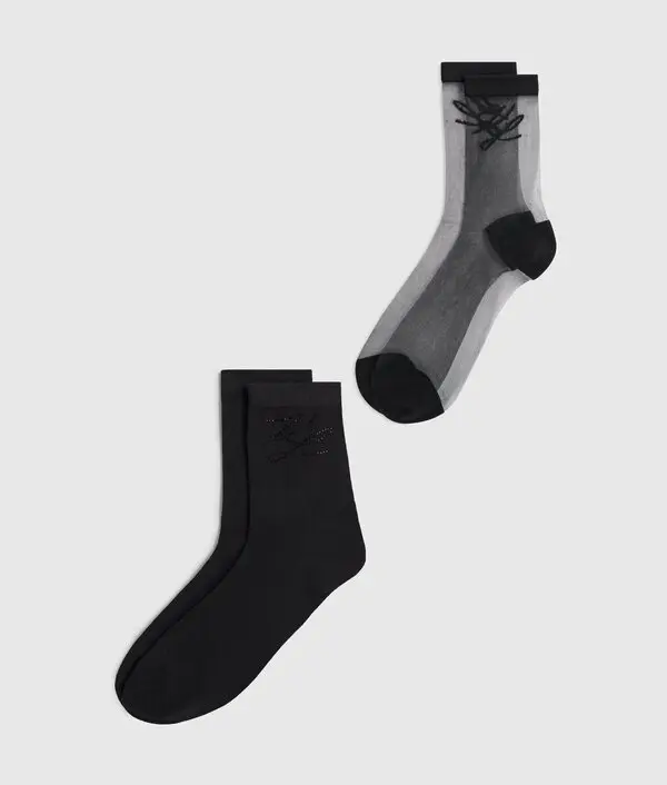 Karl Lagerfeld 2-pack Socks With Rhinestone And Embroidered Logos - Black