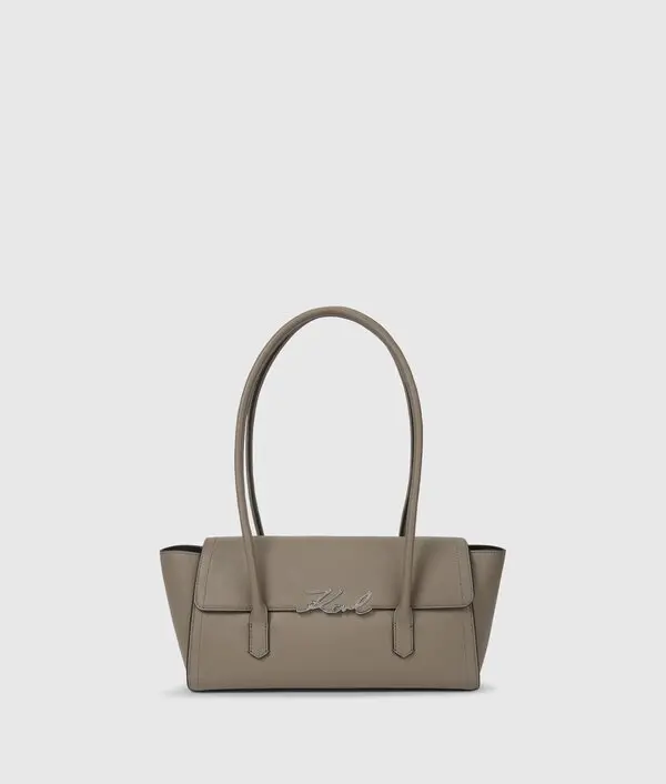 Karl Lagerfeld K/signature Leather Shoulder Bag - Ash Grey