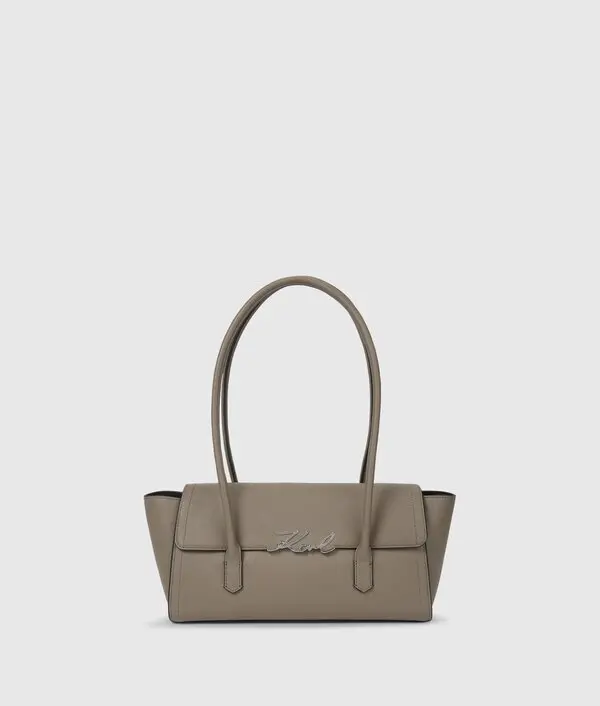 Karl Lagerfeld K/signature Leather Shoulder Bag - Ash Grey