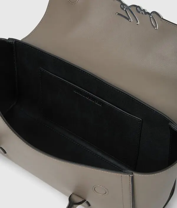 Karl Lagerfeld K/signature Leather Shoulder Bag - Ash Grey