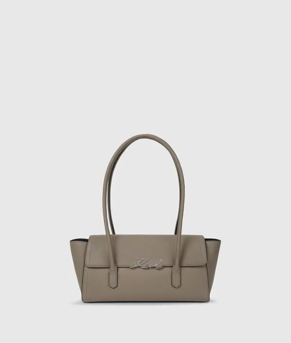 Karl Lagerfeld K/signature Leather Shoulder Bag - Ash Grey
