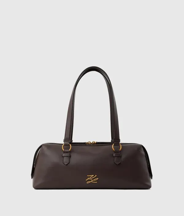 Karl Lagerfeld K/autograph Medium Bowling Bag In Cow Leather - Tobacco