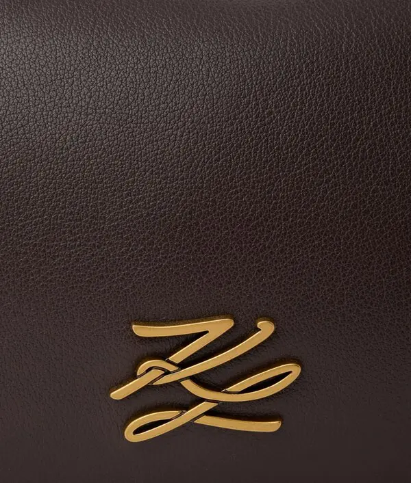 Karl Lagerfeld K/autograph Medium Bowling Bag In Cow Leather - Tobacco