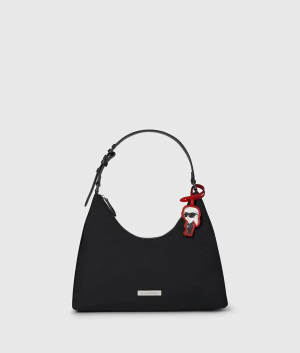 Karl Lagerfeld Ikon Nylon Charm Hobo Bag - Black