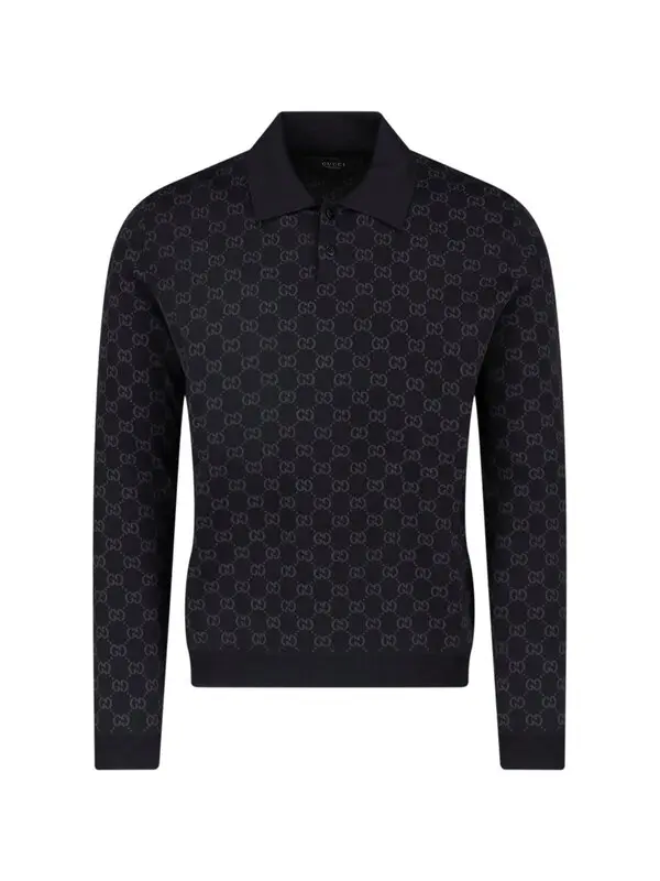 Gucci Jacquard Viscose Polo "gg - Black