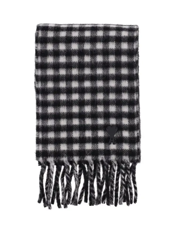 AMI Paris Plaid Wool Scarf - Black