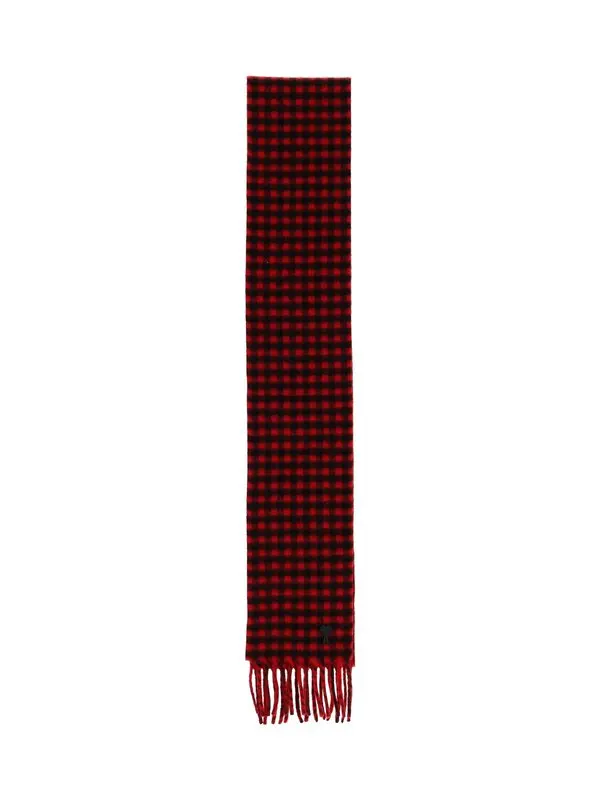 AMI Paris Plaid Wool Scarf - Red