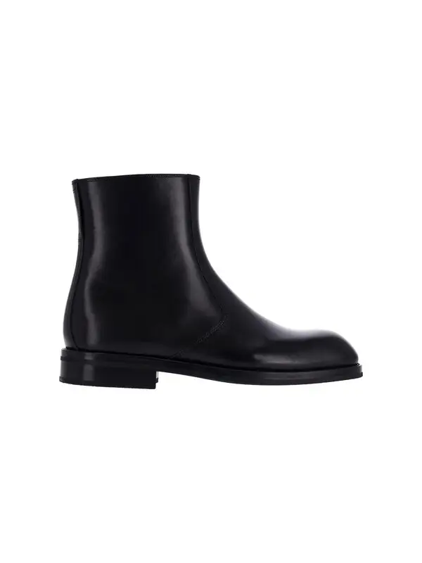 LEMAIRE Leather Zip Ankle Boots - Black