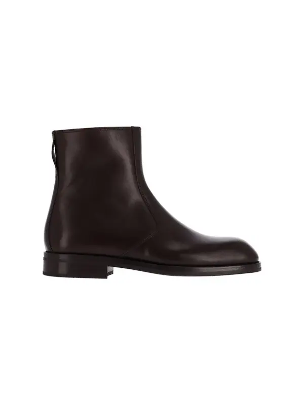 LEMAIRE Leather Zip Ankle Boots - Brown