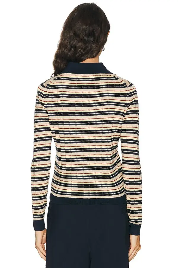 Guest In Residence Striped Silk & Linen Polo Sweater