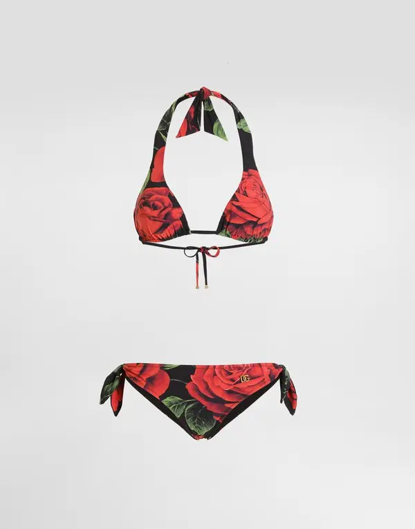 Dolce & Gabbana Rose-print Triangle Bikini - Multicolor