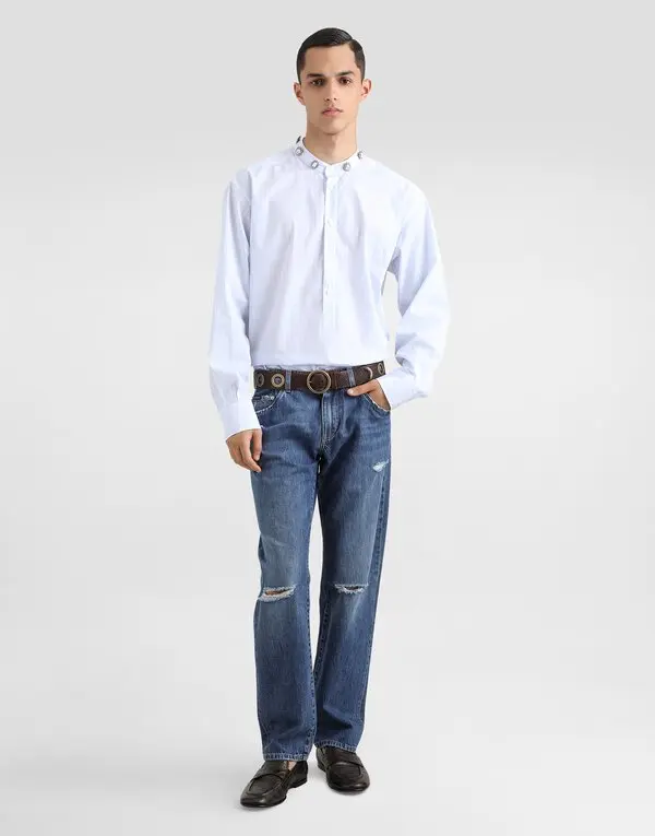 Dolce & Gabbana Cotton Shirt With Bejeweled Detailing