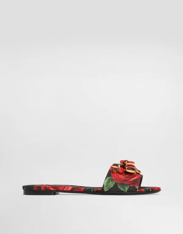 Dolce & Gabbana Rose-print Brocade Embellished Slides - Multicolor
