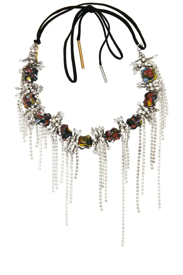 Dries Van Noten Embellished Crystal Fringe Necklace - Black