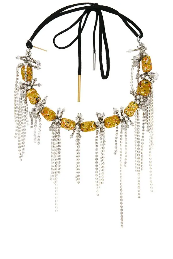 Dries Van Noten Embellished Crystal Fringe Necklace - Ocra