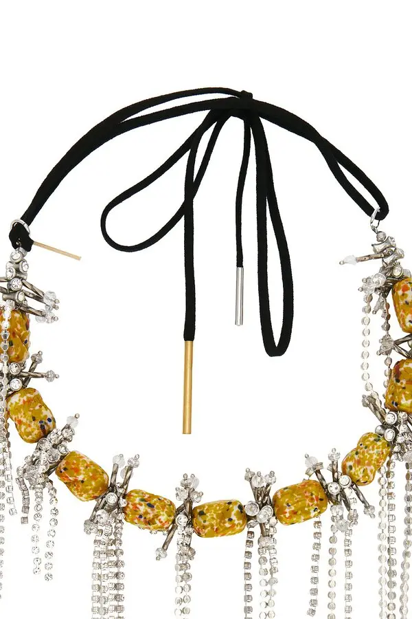 Dries Van Noten Embellished Crystal Fringe Necklace - Ocra