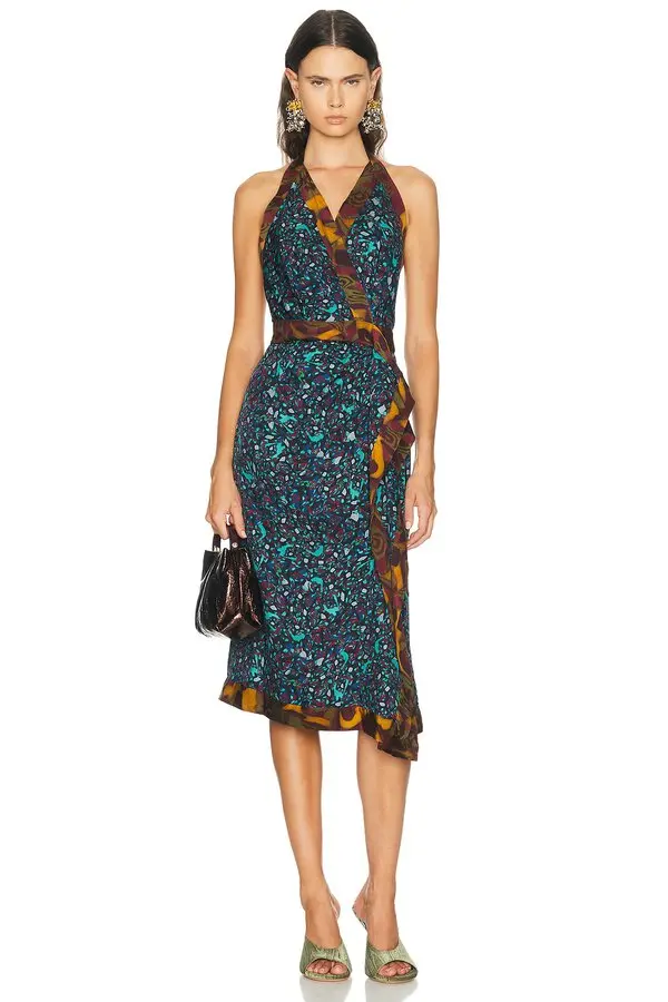 Dries Van Noten Printed Halterneck Midi Dress