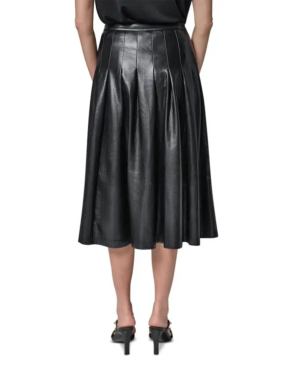Donna Karan New York Faux Leather Pleated Midi Skirt - Black