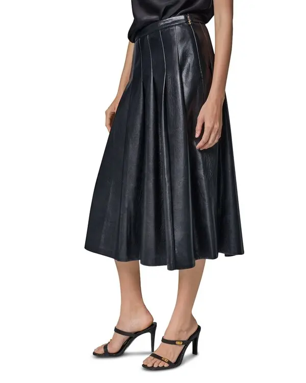 Donna Karan New York Faux Leather Pleated Midi Skirt - Black