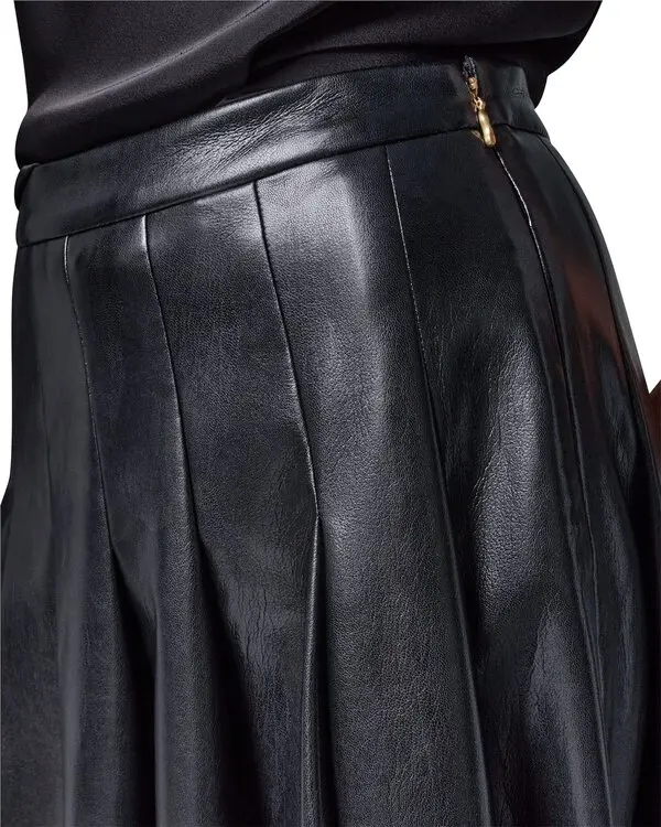 Donna Karan New York Faux Leather Pleated Midi Skirt - Black