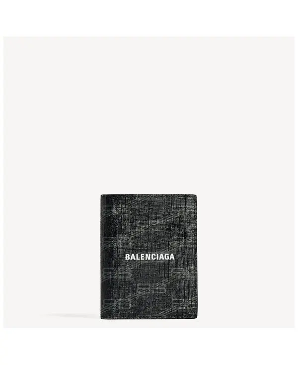 Balenciaga Signature Vertical Bifold Wallet Bb Monogram Coated Canvas - Black/grey
