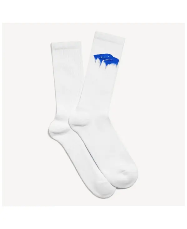 Balenciaga Ribbed Crew Socks With Printed Logo - White/blue
