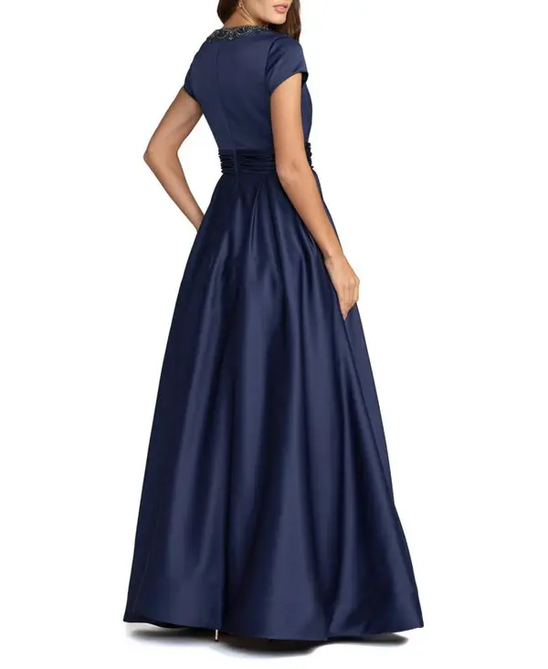 Mac Duggal Embellished Satin Cap Sleeve Gown