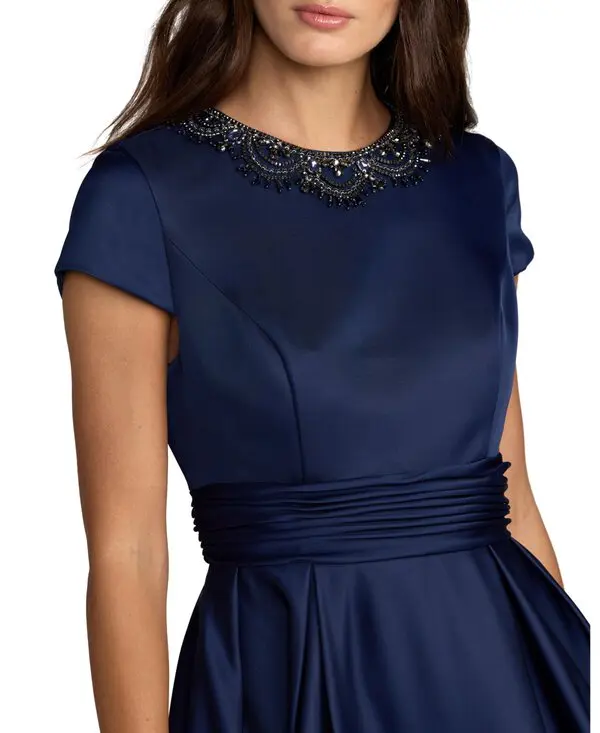 Mac Duggal Embellished Satin Cap Sleeve Gown