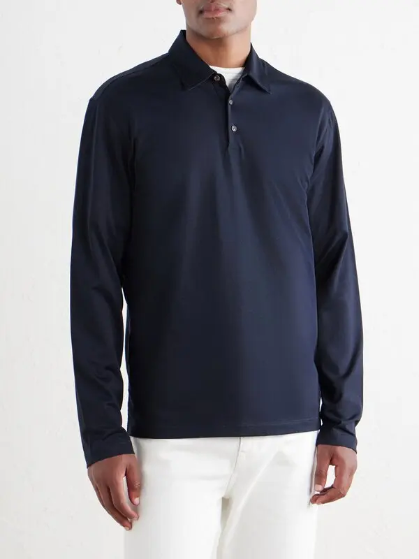 SLOWEAR Zanone Cotton And Silk-blend Jersey Polo Shirt - Blue