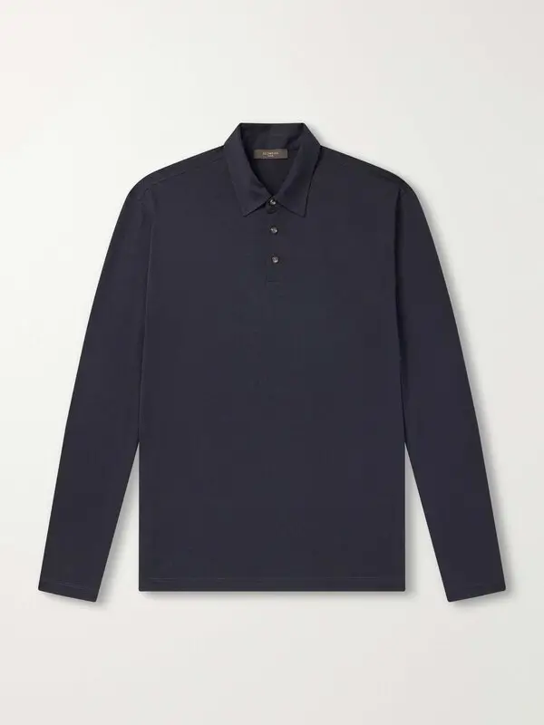 SLOWEAR Zanone Cotton And Silk-blend Jersey Polo Shirt - Navy