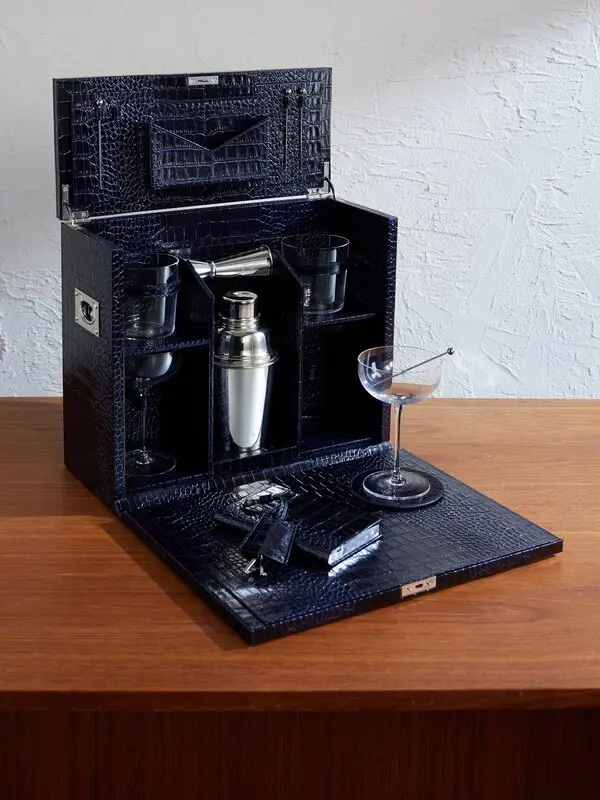 Smythson Silver-plated And Croc-effect Leather Cocktail Set