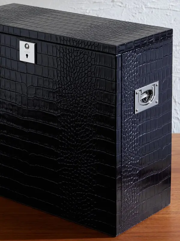 Smythson Silver-plated And Croc-effect Leather Cocktail Set
