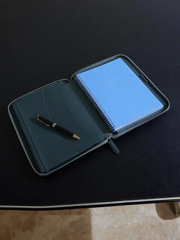 Smythson A5 Cross-grain Leather Zip Wallet