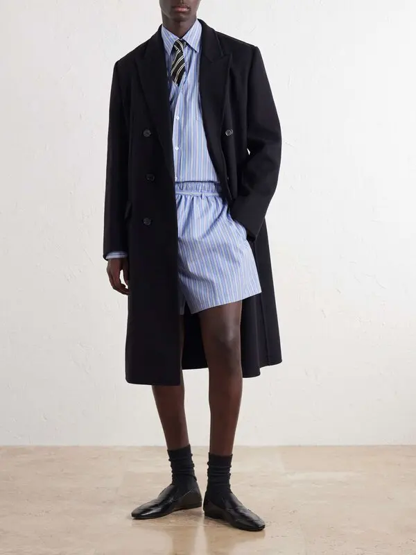 Saint Laurent Straight-leg Striped Cotton-poplin Drawstring Shorts