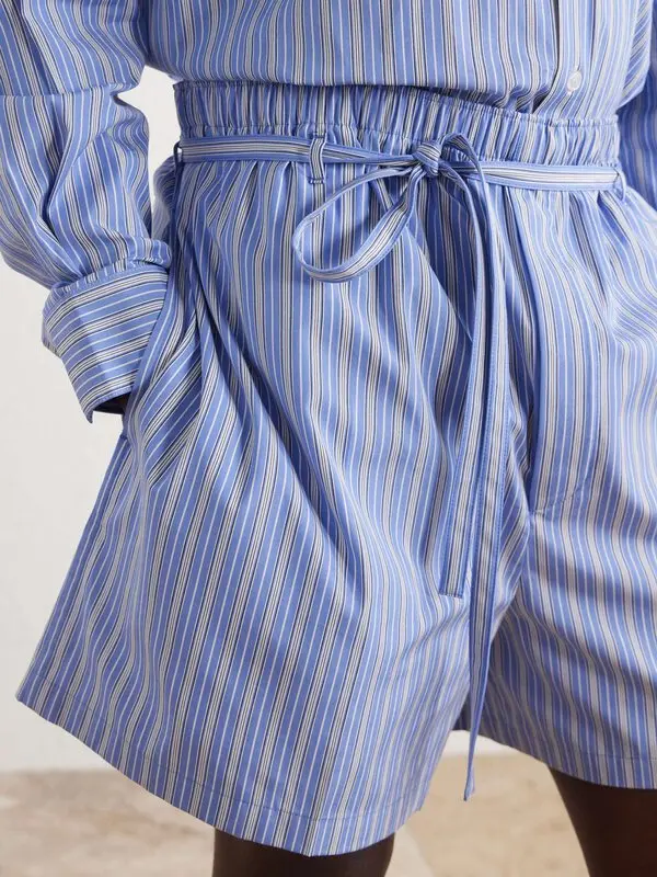 Saint Laurent Straight-leg Striped Cotton-poplin Drawstring Shorts