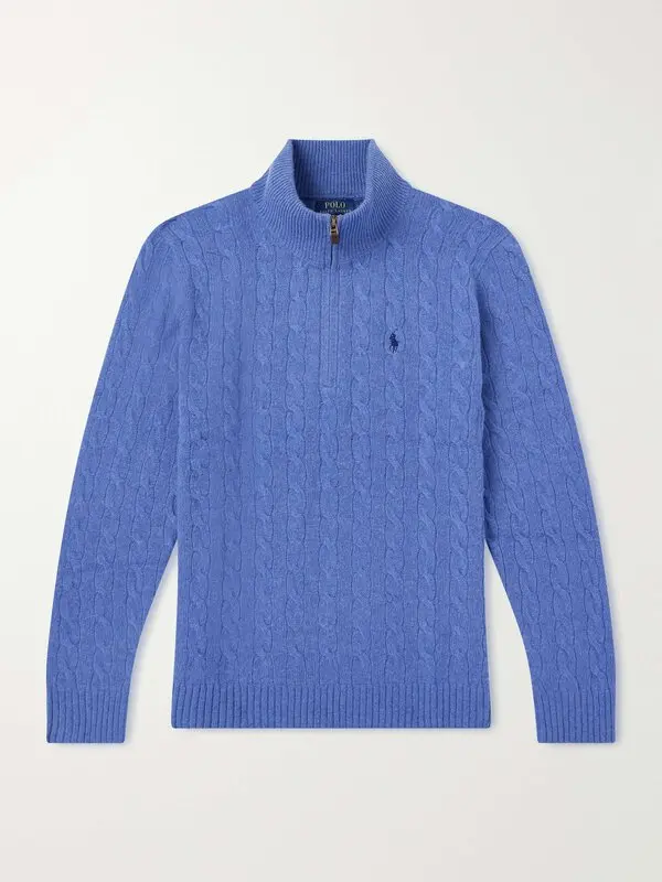Polo Ralph Lauren Logo-embroidered Wool And Cashmere-blend Half-zip Sweater - Blue