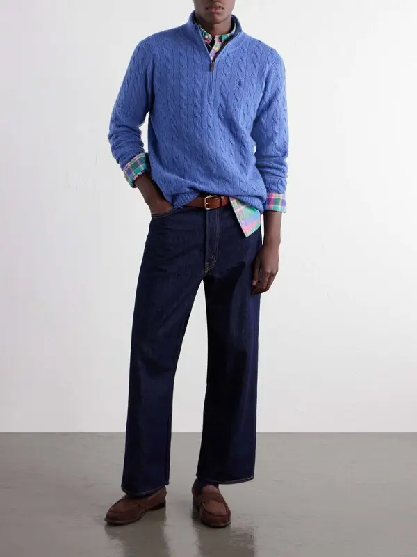 Polo Ralph Lauren Logo-embroidered Wool And Cashmere-blend Half-zip Sweater