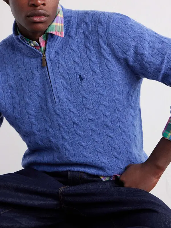 Polo Ralph Lauren Logo-embroidered Wool And Cashmere-blend Half-zip Sweater