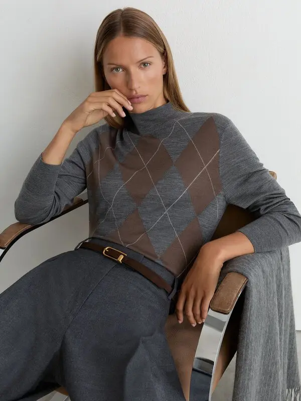 REISS Argyle Funnel-neck Wool Jumper