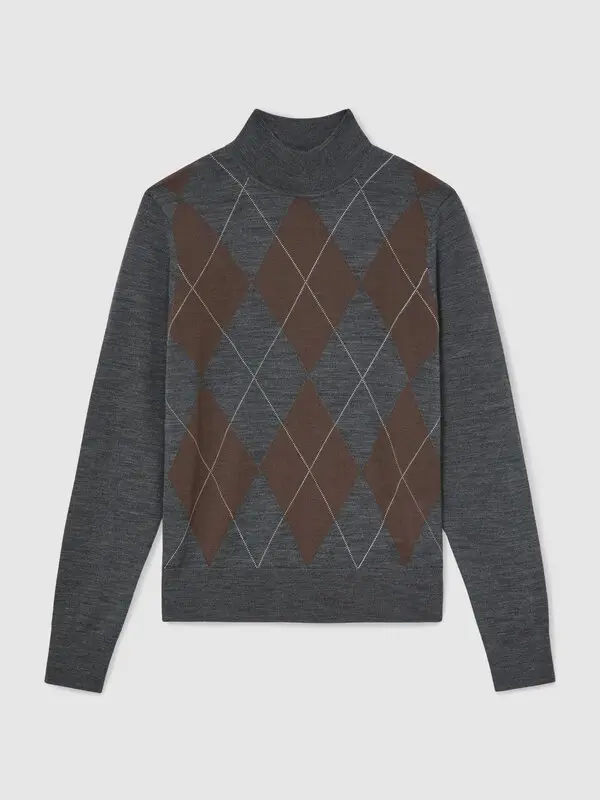 REISS Argyle Funnel-neck Wool Jumper