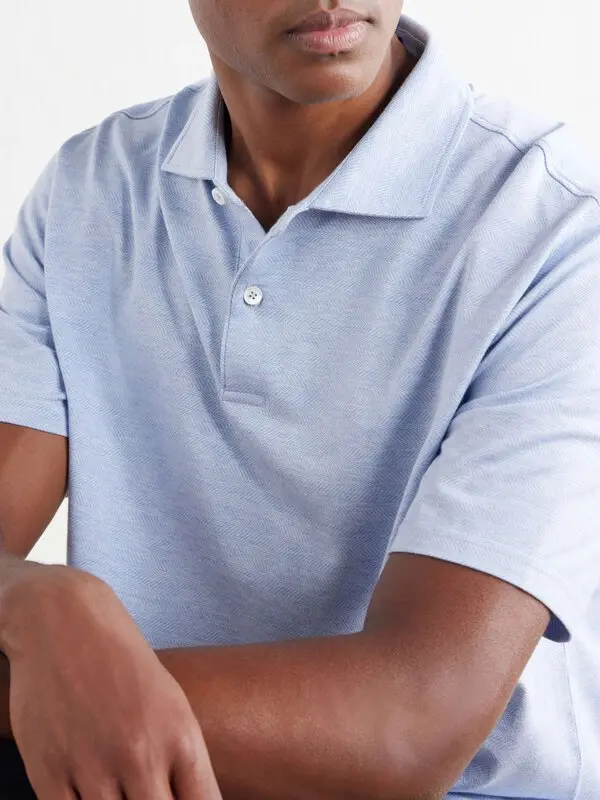 Peter Millar Cotton-blend Herringbone Polo Shirt