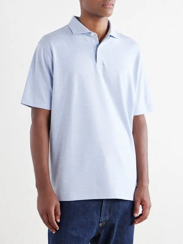 Peter Millar Excursionist Cotton-blend Herringbone Polo Shirt - Blue