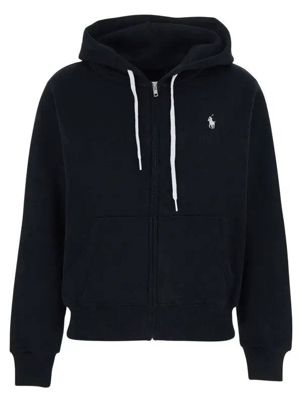 Polo Ralph Lauren Full Zip Hoodie With Horse Emblem - Black